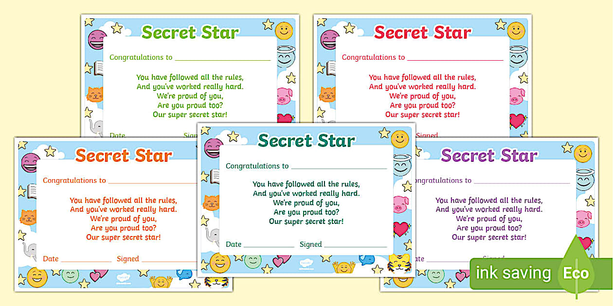 Secret Star Pupil Reward Certificate - Twinkl