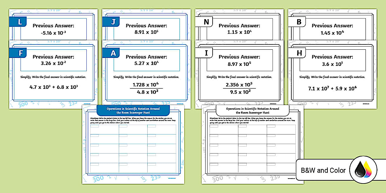 Eighth Grade Operations in Scientific Notation Around the Room ...