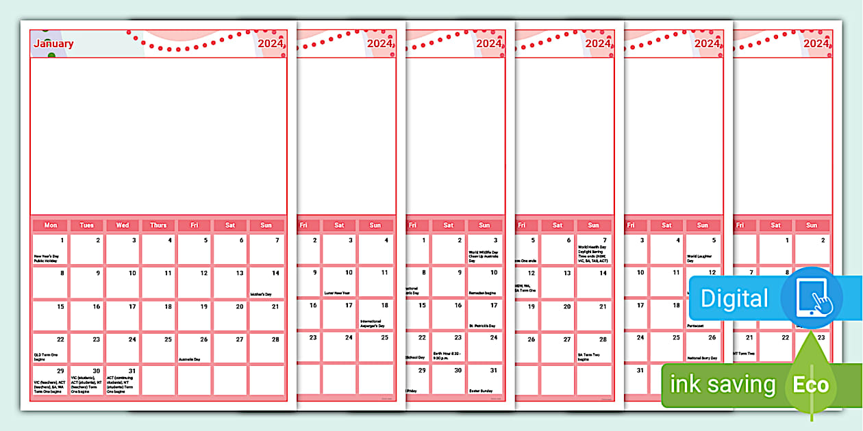 2024 Editable Australian Classroom Calendar (teacher made)