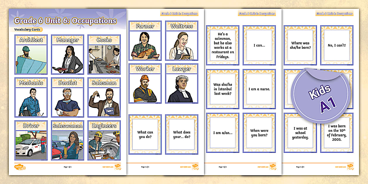 Grade 6 Unit 6 Flashcards - Occupations (teacher made)