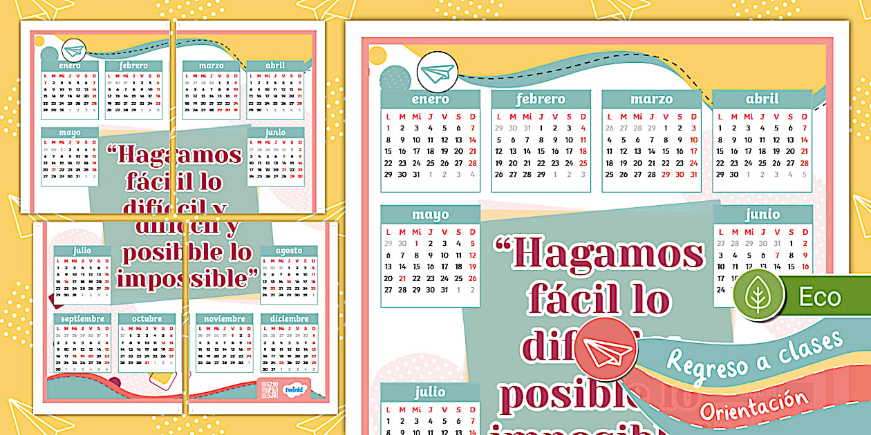 Calendario Anual 2024 | Con Feriados de Chile | Tamaño XL