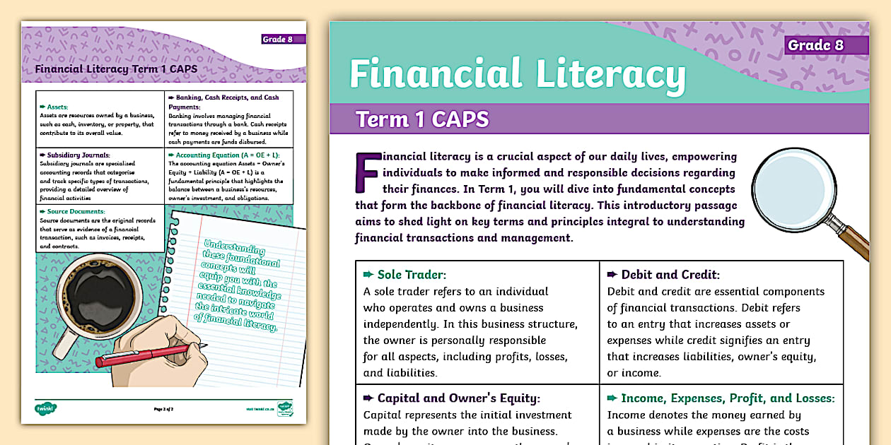 Financial Literacy: Accounting Concepts Grade 8 Term 1 Notes