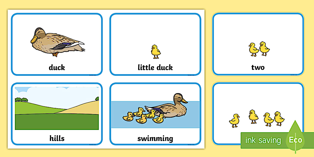 Five Little Ducks Nursery Rhyme Picture Flashcards - Twinkl