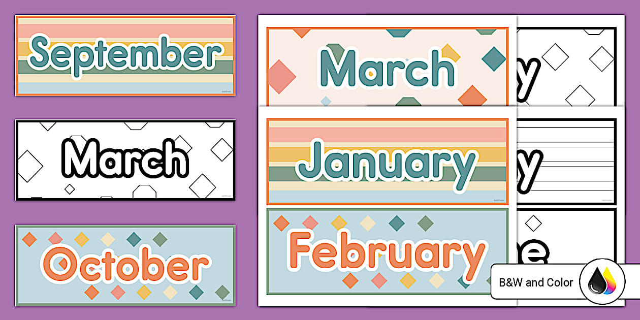Geometric Boho Theme Months of the Year Bulletin Board Labels
