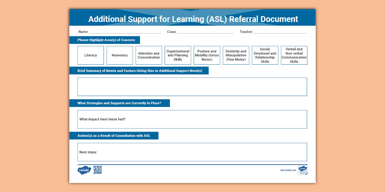 Support for Learning Referral Document - CfE (teacher made)