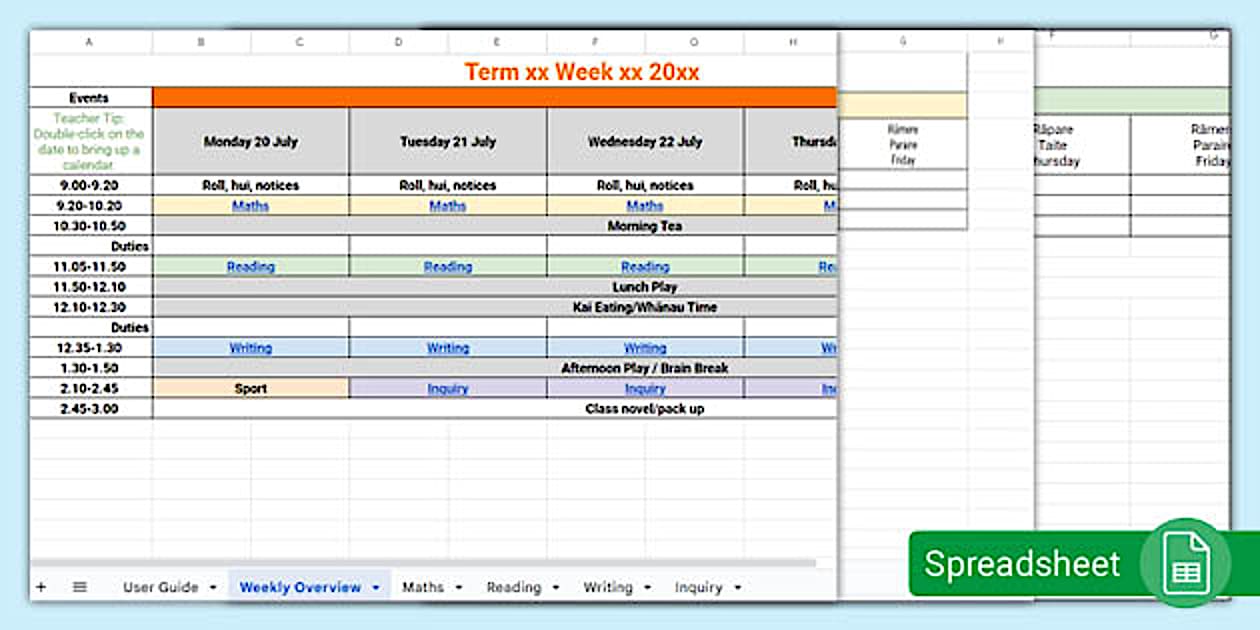Google Sheets Complete Weekly Planning Template (One Teacher)