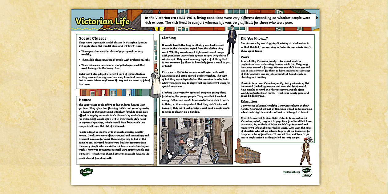 Victorian Social Classes - Fact File (teacher made) - Twinkl