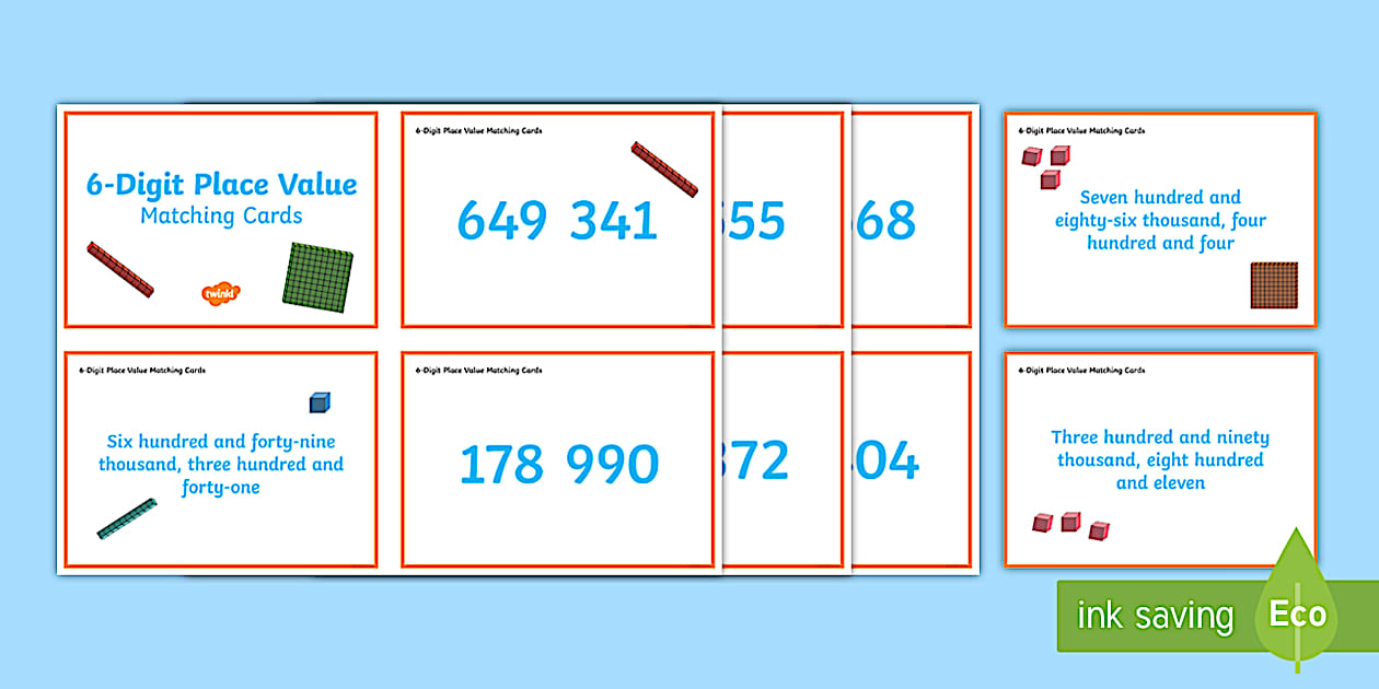 6-Digit Place Value Matching Cards Challenge Cards - Twinkl