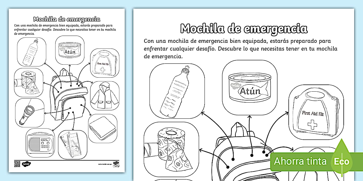 FREE! - ¡GRATIS! Mochila de emergencia para colorear | Twinkl Perú