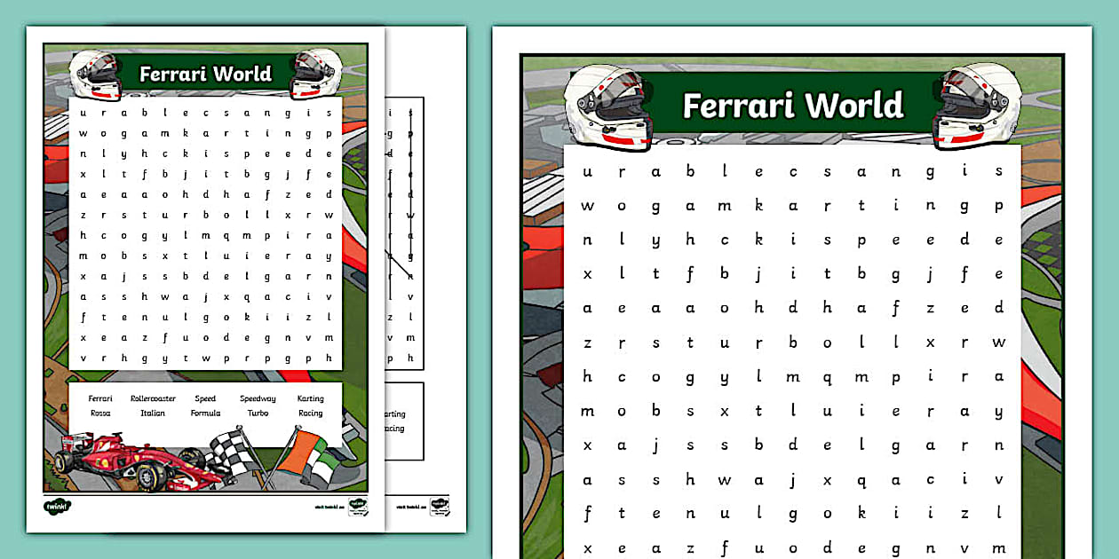 Ferrari World Abu Dhabi Word Search (teacher made) - Twinkl