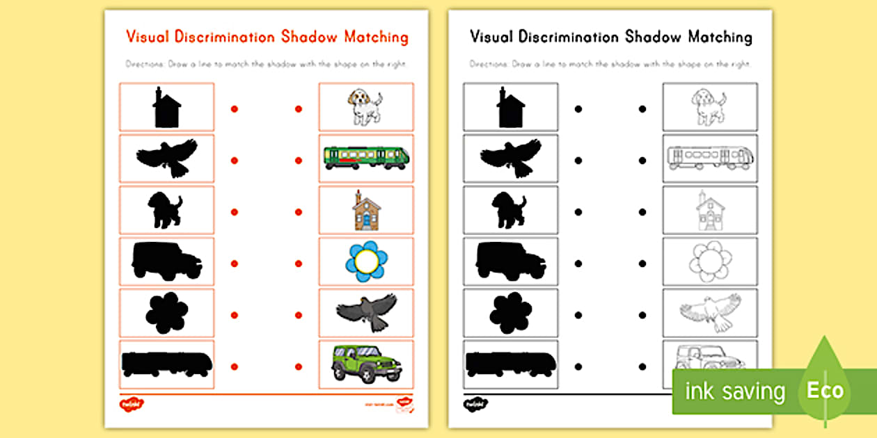 Visual Discrimination Shadow Matching Worksheet - Twinkl