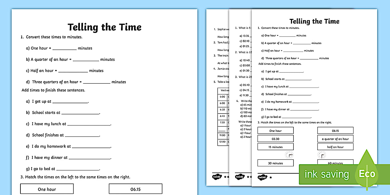 Editable Telling the Time Differentiated Worksheets - Twinkl
