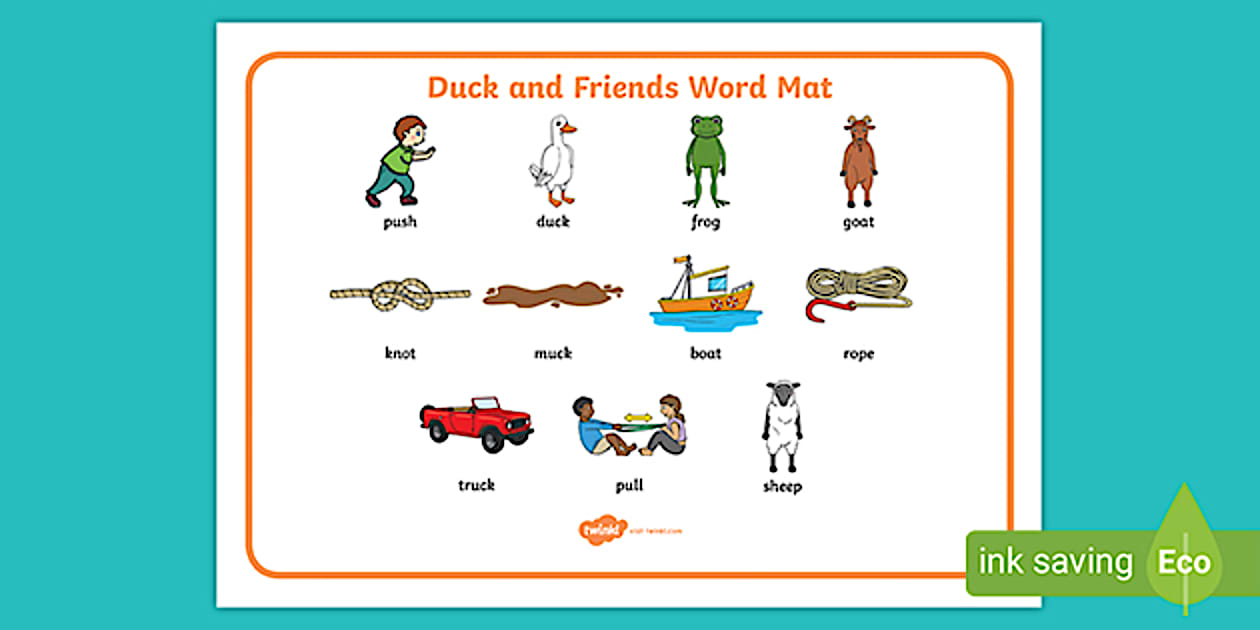 Duck and Friends Word Mat (teacher made) - Twinkl