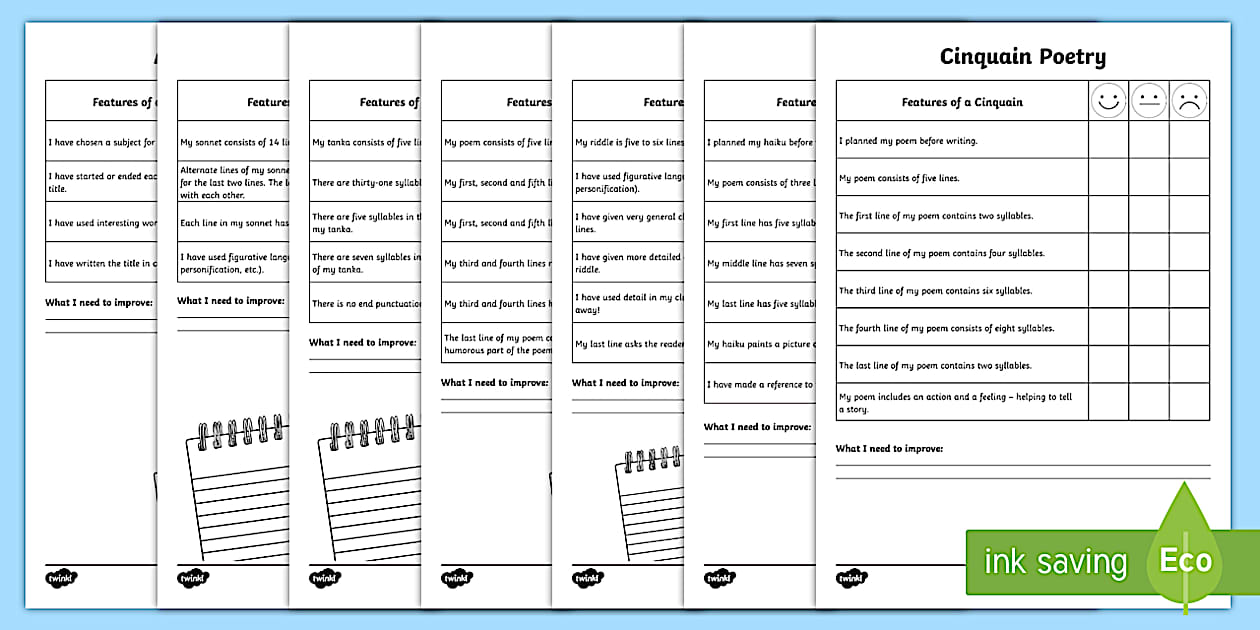 Writing A Poem Self Assessment Tracker Activity Pack