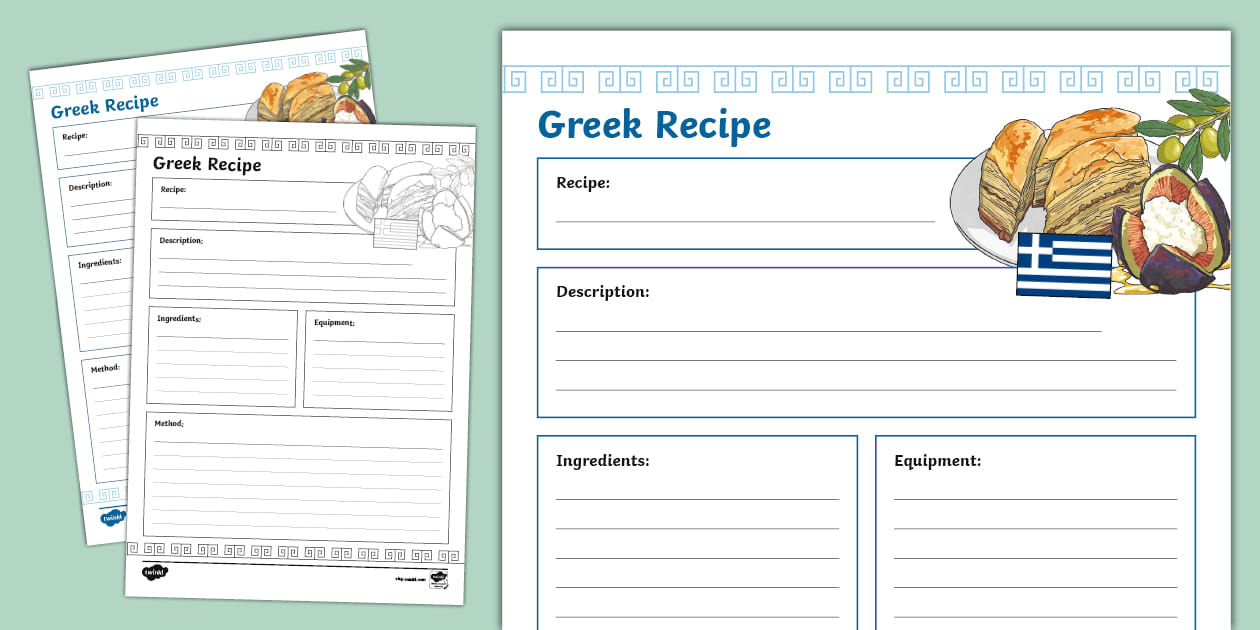 Greek Recipe Writing Template - Twinkl Food - Twinkl