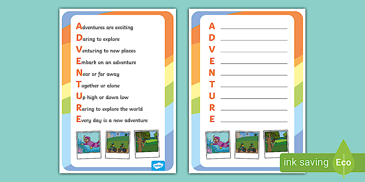 Adventure Acrostic Poem Example (teacher made) - Twinkl