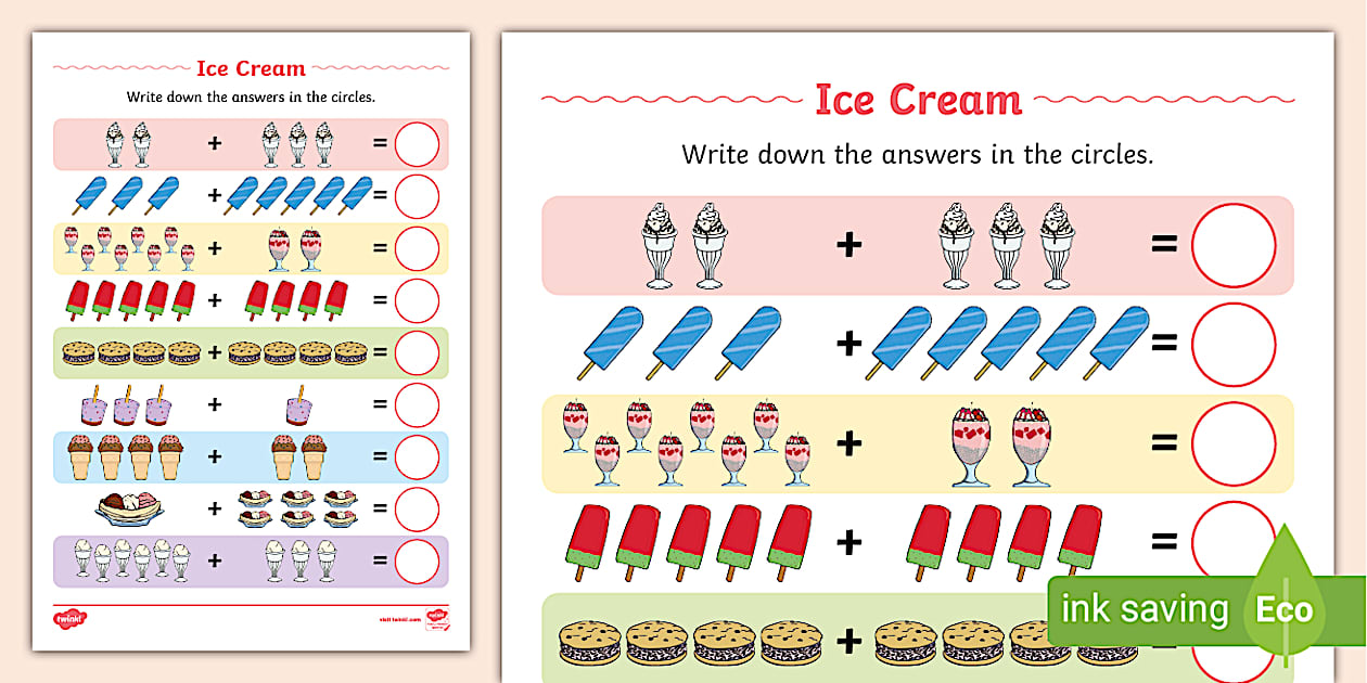 👉 Ice Cream Up to 10 Addition Sheet (teacher made)