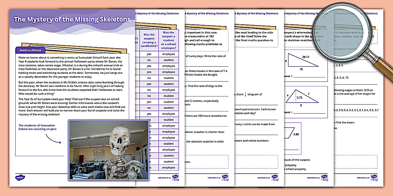 Year 7-8 The Mystery of the Missing Skeleton Maths Mystery