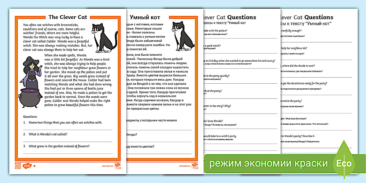 The Clever Cat Differentiated Reading Comprehension Activity Russian ...