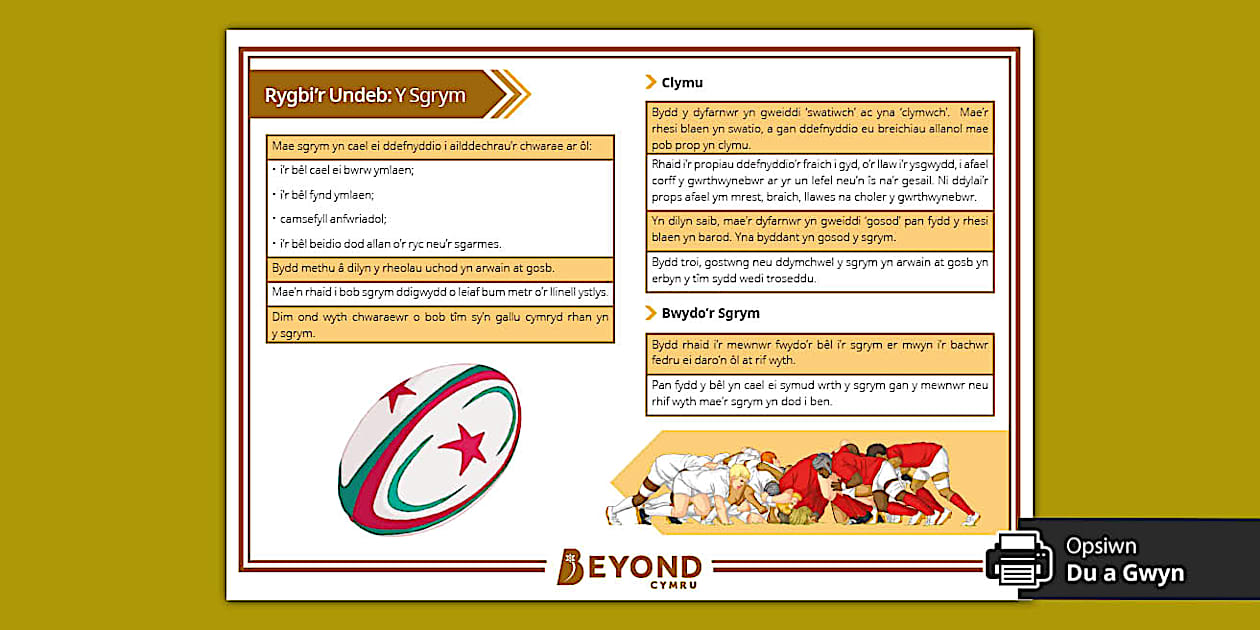 Rygbi: Cerdyn Prif Reolau Y Sgrym (Teacher-Made) - Twinkl