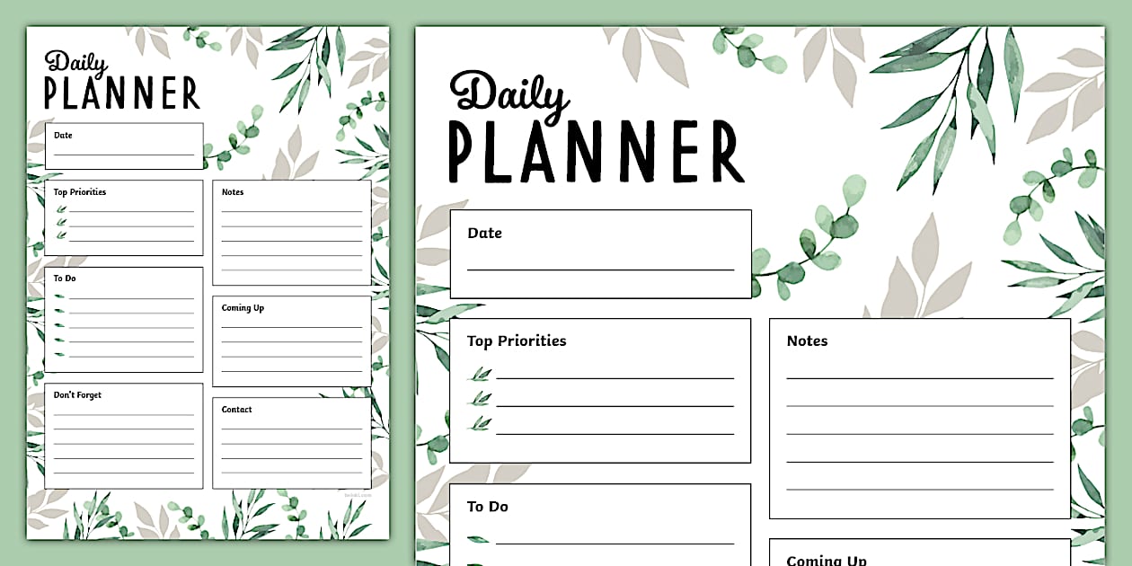Muted Botanical Themed Daily Planner (teacher made) - Twinkl