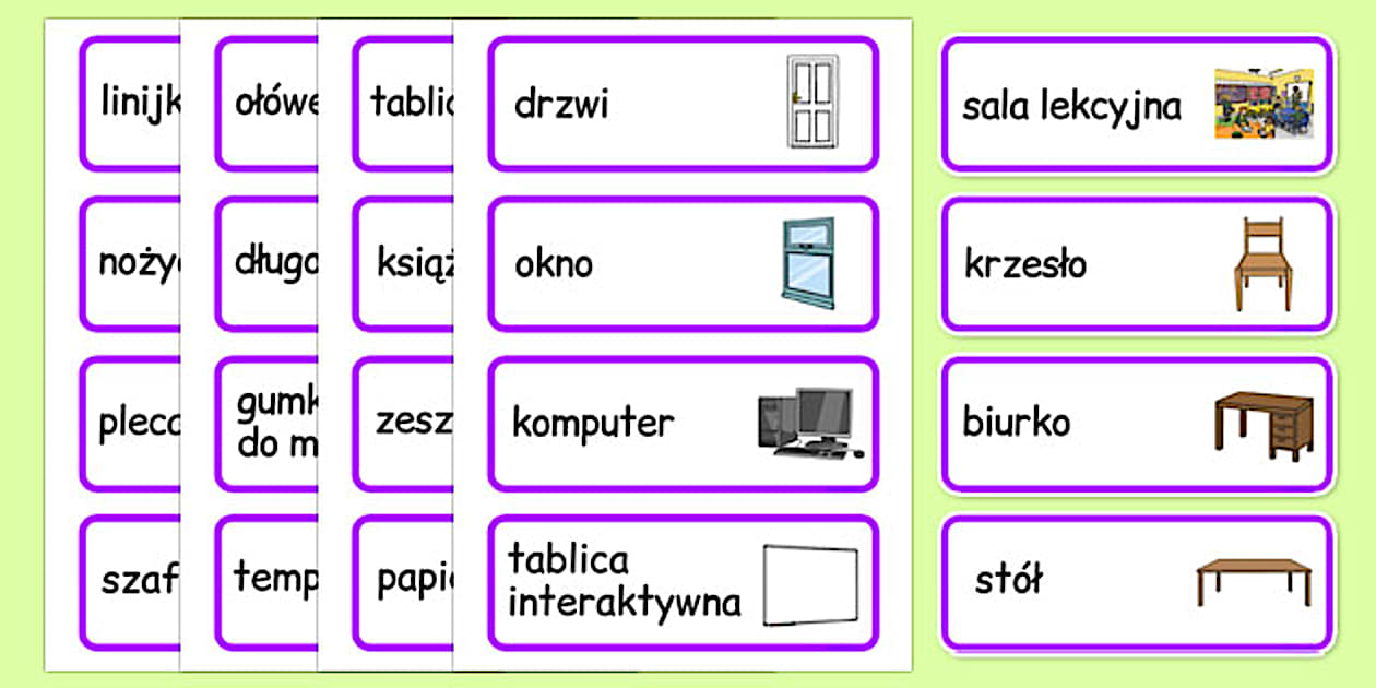 Karty w słownictwem Sala lekcyjna po polsku - Twinkl
