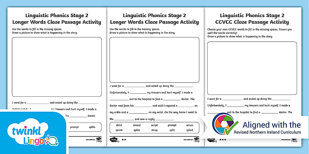 Linguistic Phonics Stage 2 Longer Words Cloze Passage Activity Sheets