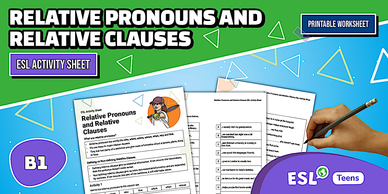 ESL Relative Pronouns and Relative Clauses Activity Sheet