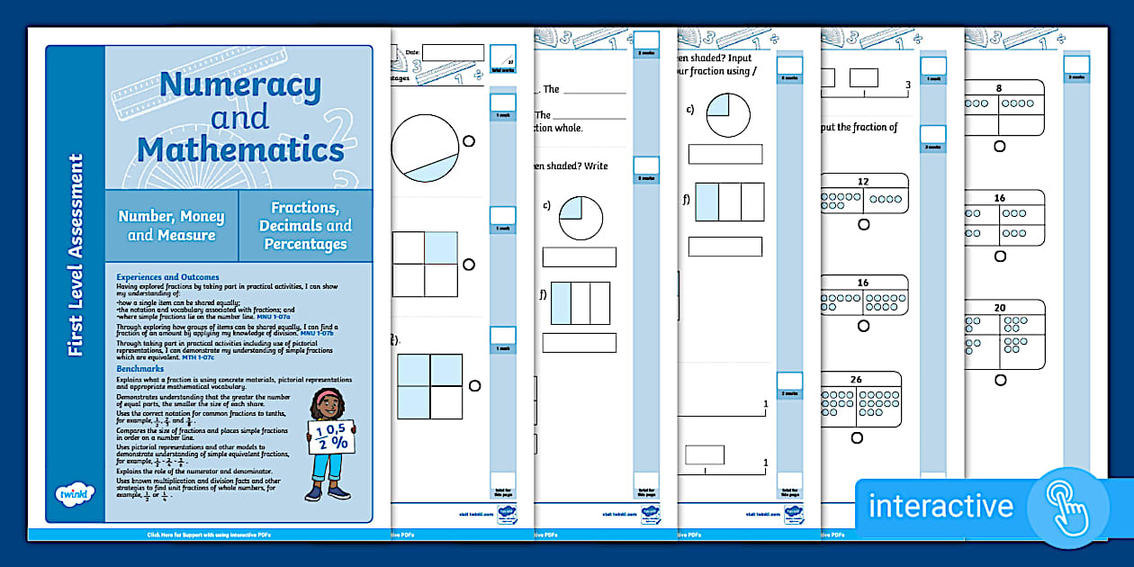 Interactive PDF: Fractions, Decimals and Percentages First Level
