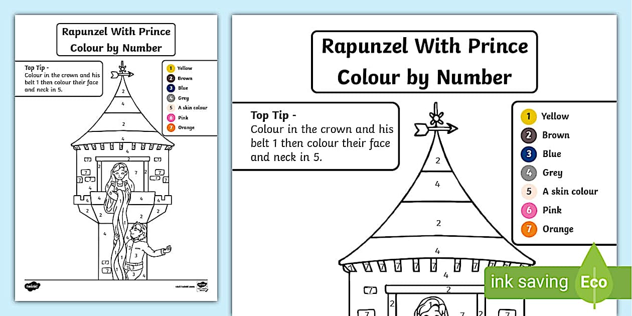 Rapunzel with Prince Colour by Number - Twinkl