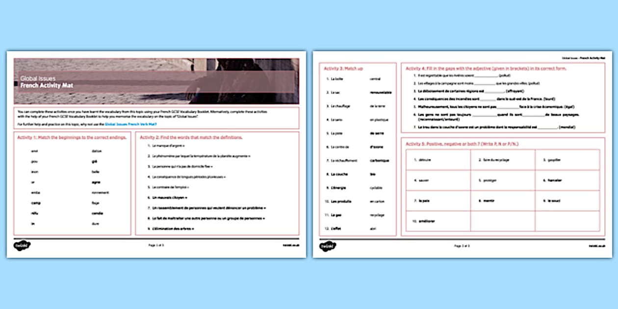 Les enjeux mondiaux Set d'activités (teacher made) - Twinkl