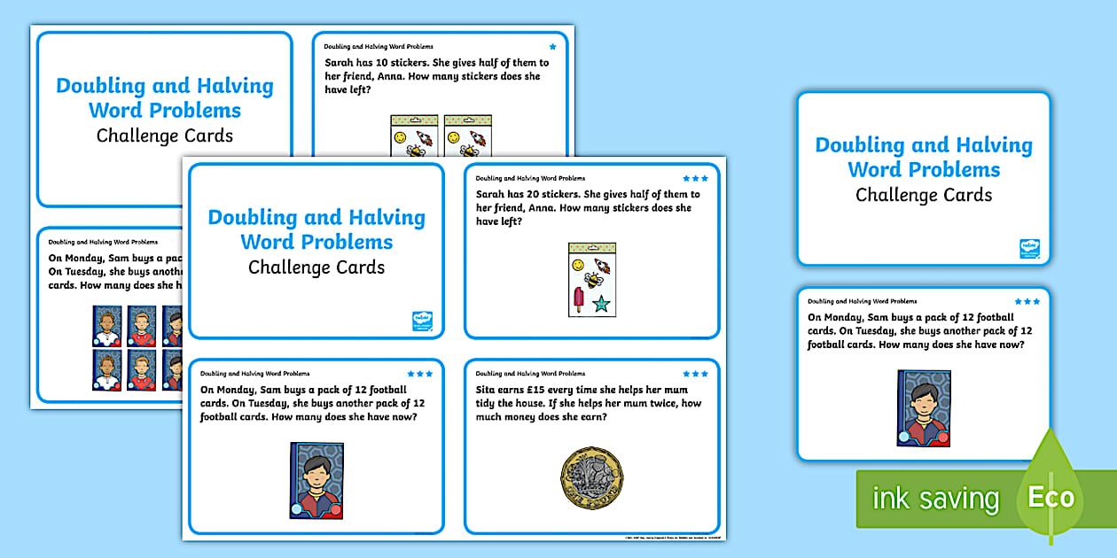 Higher Ability Doubling and Halving Word Problems Challenge Cards