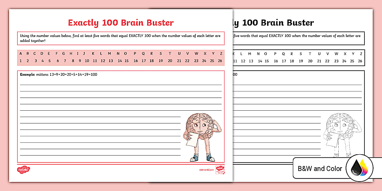 Exactly 100 Brain Buster Worksheet for 6th-8th Grade