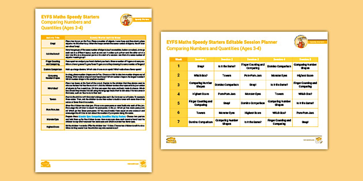 EYFS Speedy Starters (Ages 3-4) : Comparing Numbers - Twinkl