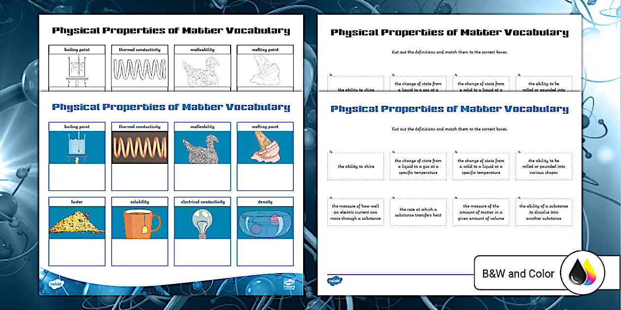 Sixth Grade Physical Properties of Matter Vocabulary Activity