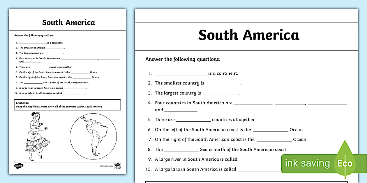 Editable South America Worksheet (teacher made) - Twinkl