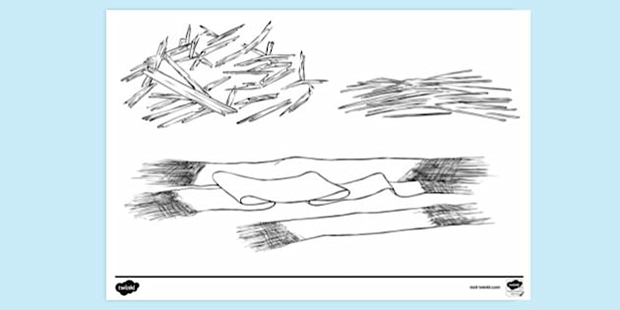 Pile of Straw, Grass and Strips of Linen Colouring Sheet
