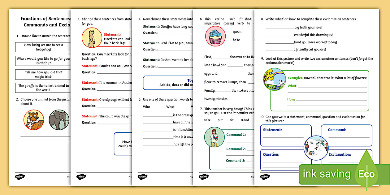 Functions of Sentences Worksheets For KS1 (teacher made)