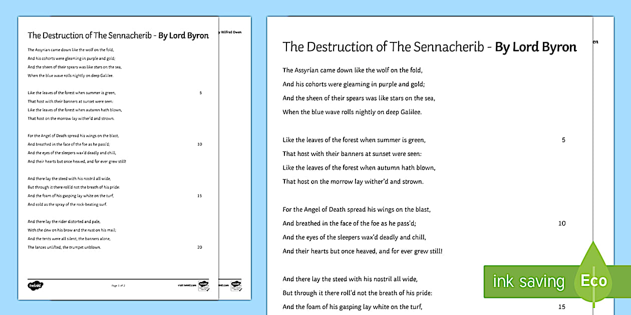 GCSE 'The Destruction of the Sennacherib' by Lord Byron Poem