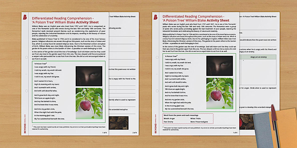 Differentiated Reading Comprehension William Blake - Twinkl Differentiated Reading Comprehension William Blake - Twinkl