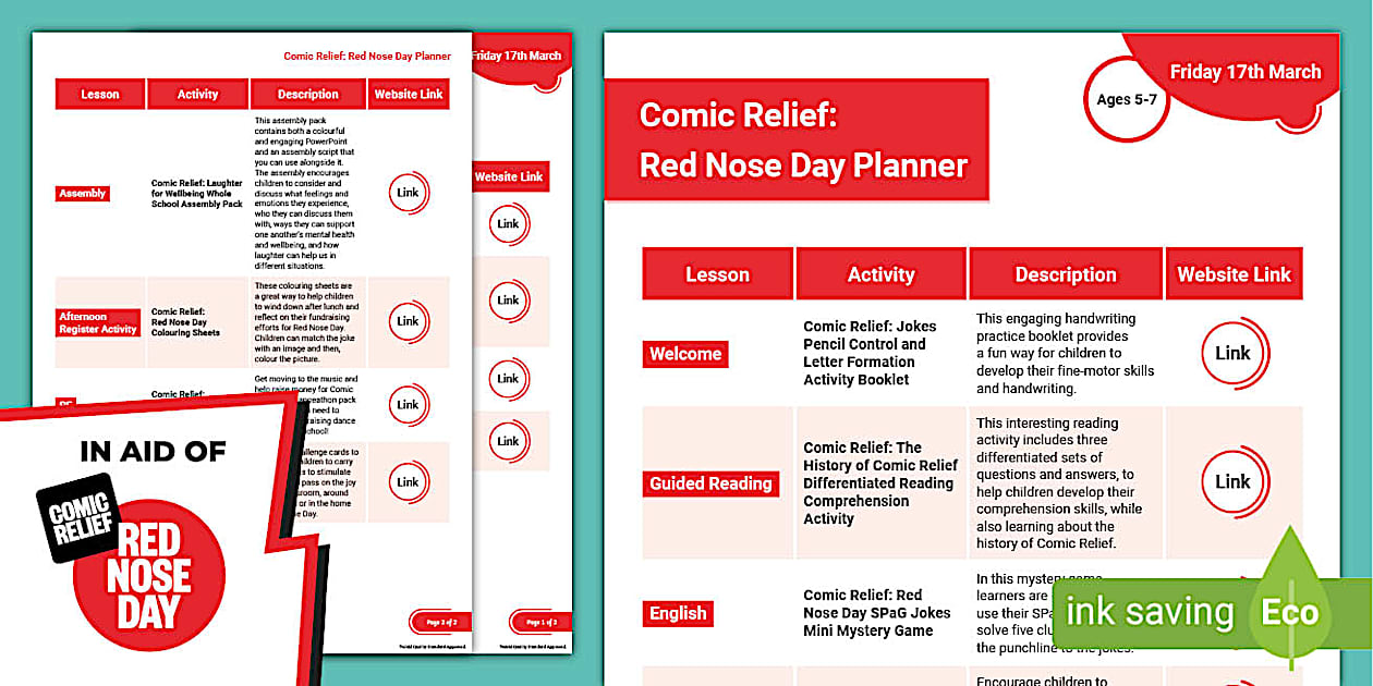 FREE! - Comic Relief: Red Nose Day Planner [Ages 5-7]