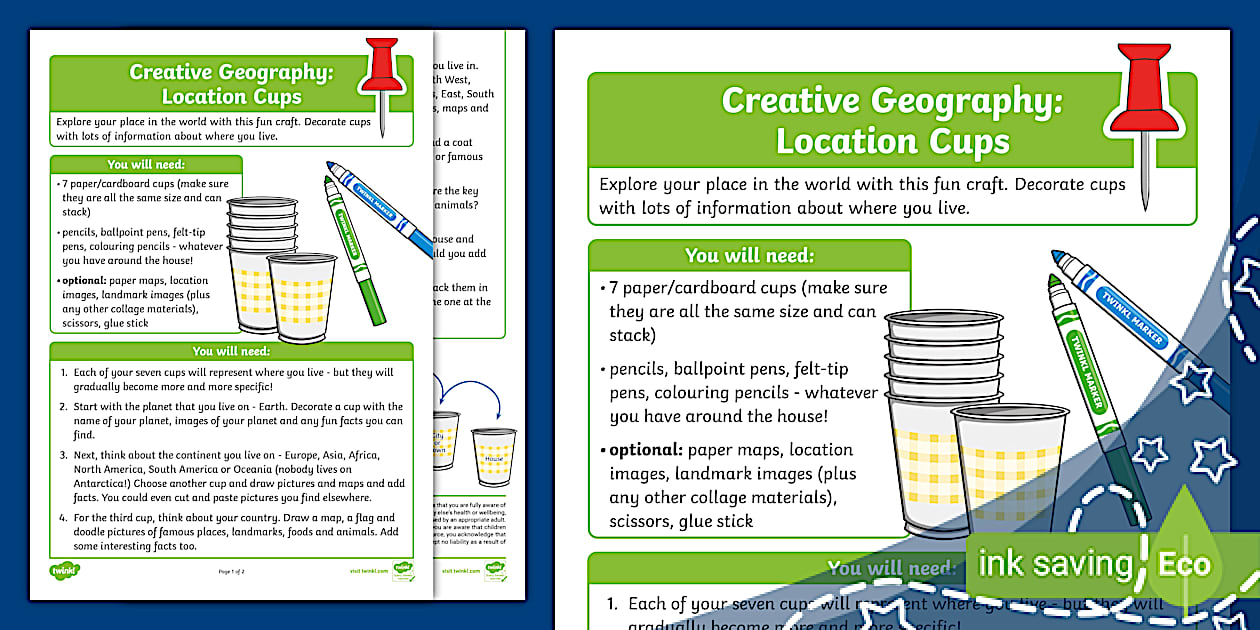 Creative Geography: Location Cups (Teacher-Made) - Twinkl