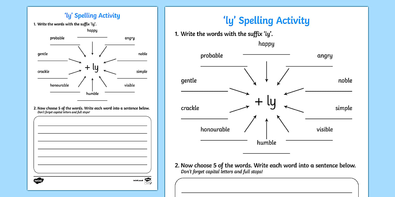 Black and White Adding 'ly' Spelling Activity (Teacher-Made)