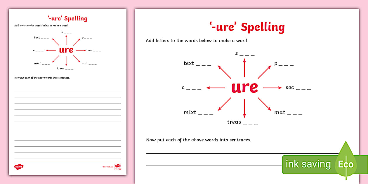 '-ure' Spelling Activity Sheet - Twinkl