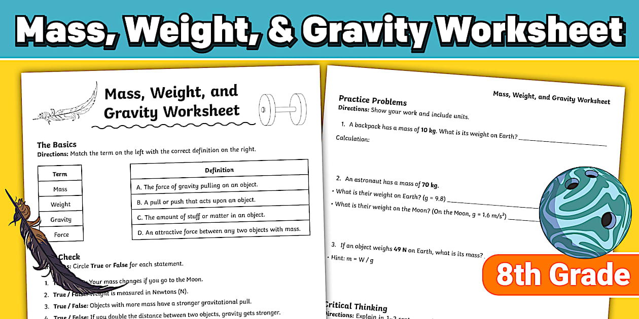 Eighth Grade Mass, Weight, and Gravity Worksheet