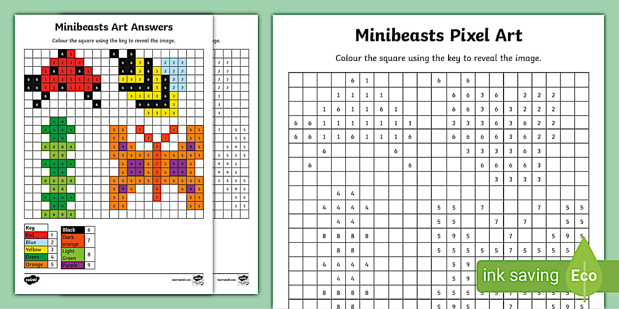 Minibeasts Pixel Art Template | Twinkl | KS1 | Colouring
