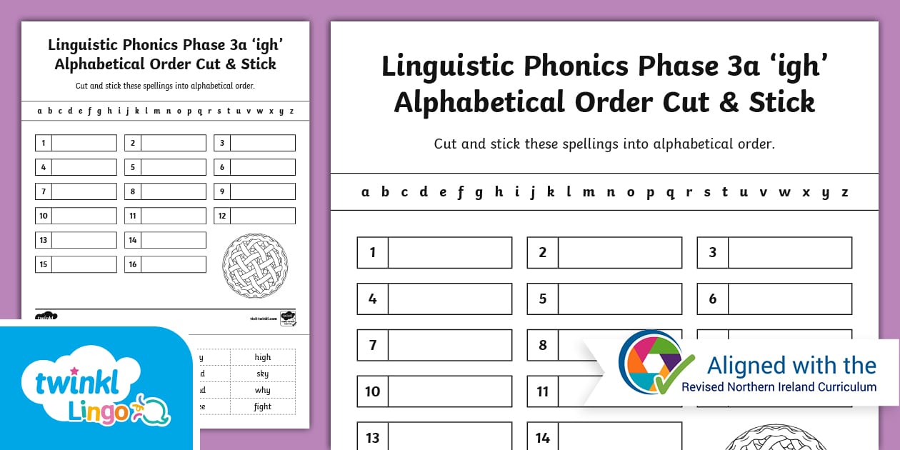 Linguistic Phonics Phase 3a 'igh' Alphabetical Order