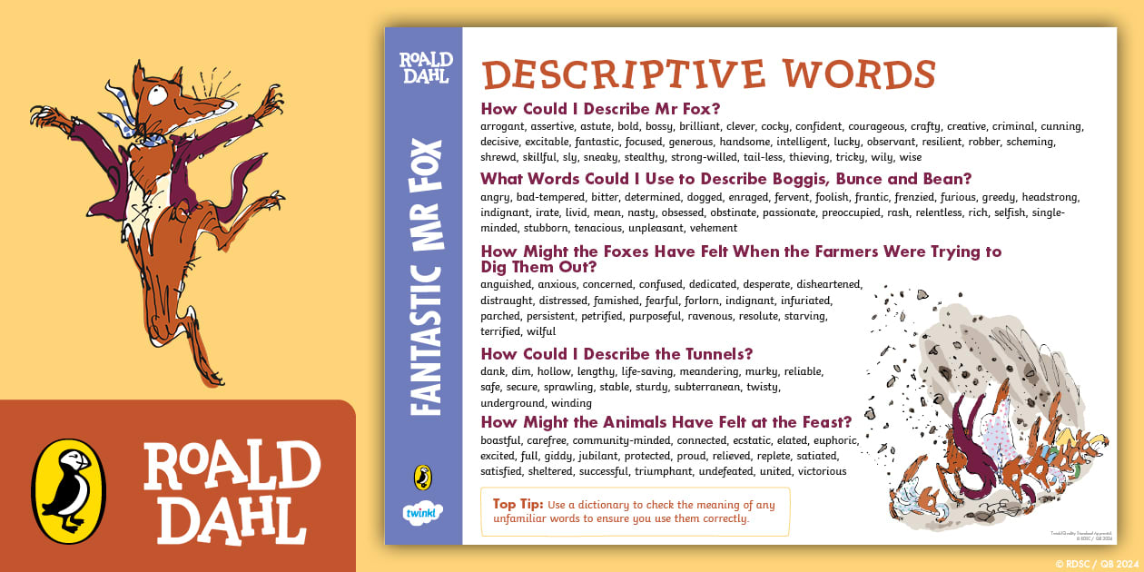 FREE! - ‘Fantastic Mr Fox’ Vocabulary Mat | Roald Dahl | Twinkl