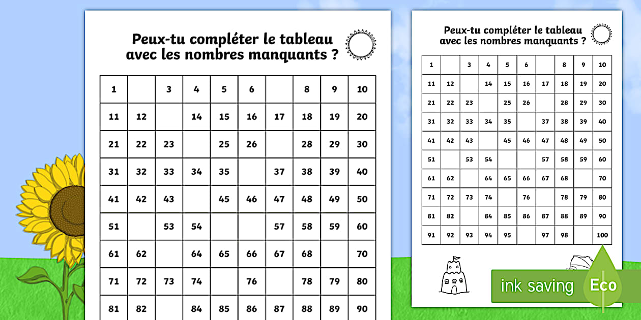 Tableau des nombres jusqu'à 100 : L'été - Twinkl