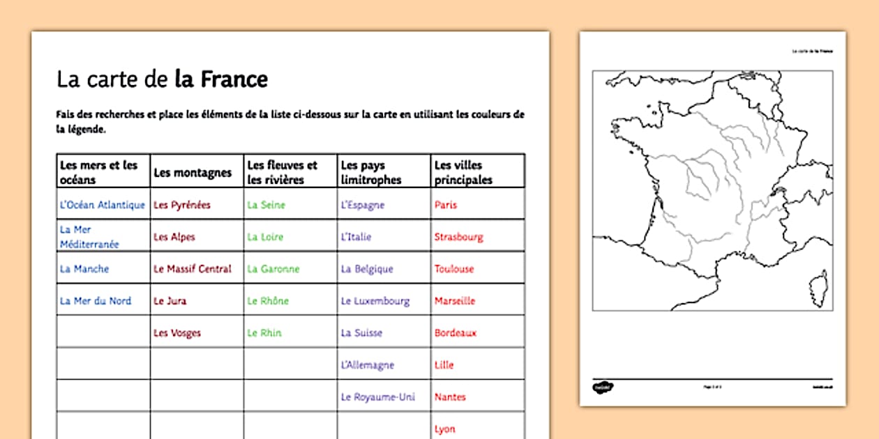 Map of France Worksheet / Worksheet French (teacher made)